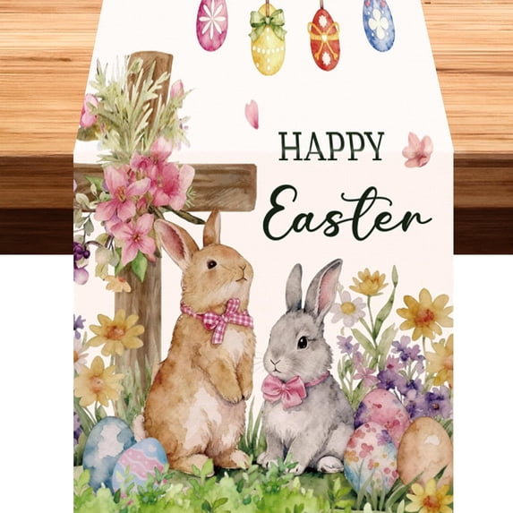 13 x 72 Inch Happy Easter Table Runner Bunny Egg Flower Spring Easter ...