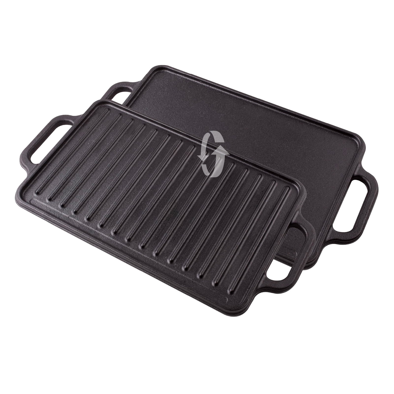 13 x 8.5 Inch Rectangular Cast Iron Double Burner Griddle, Reversible ...