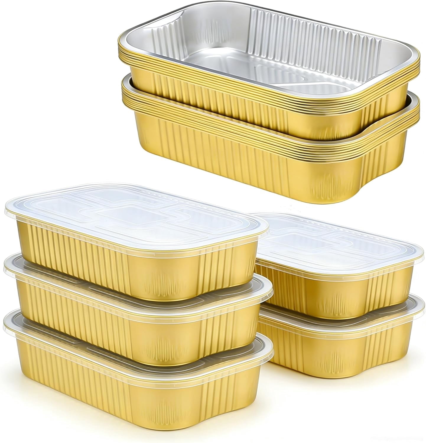 13" x 9" Heavy Duty Gold Aluminum Foil Pans with Clear Lids & Handles ...