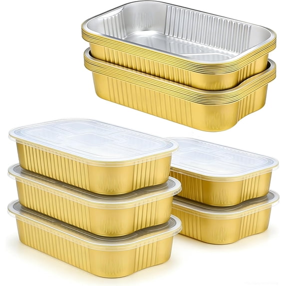 13" x 9" Heavy Duty Gold Aluminum Foil Pans with Clear Lids & Handles ...