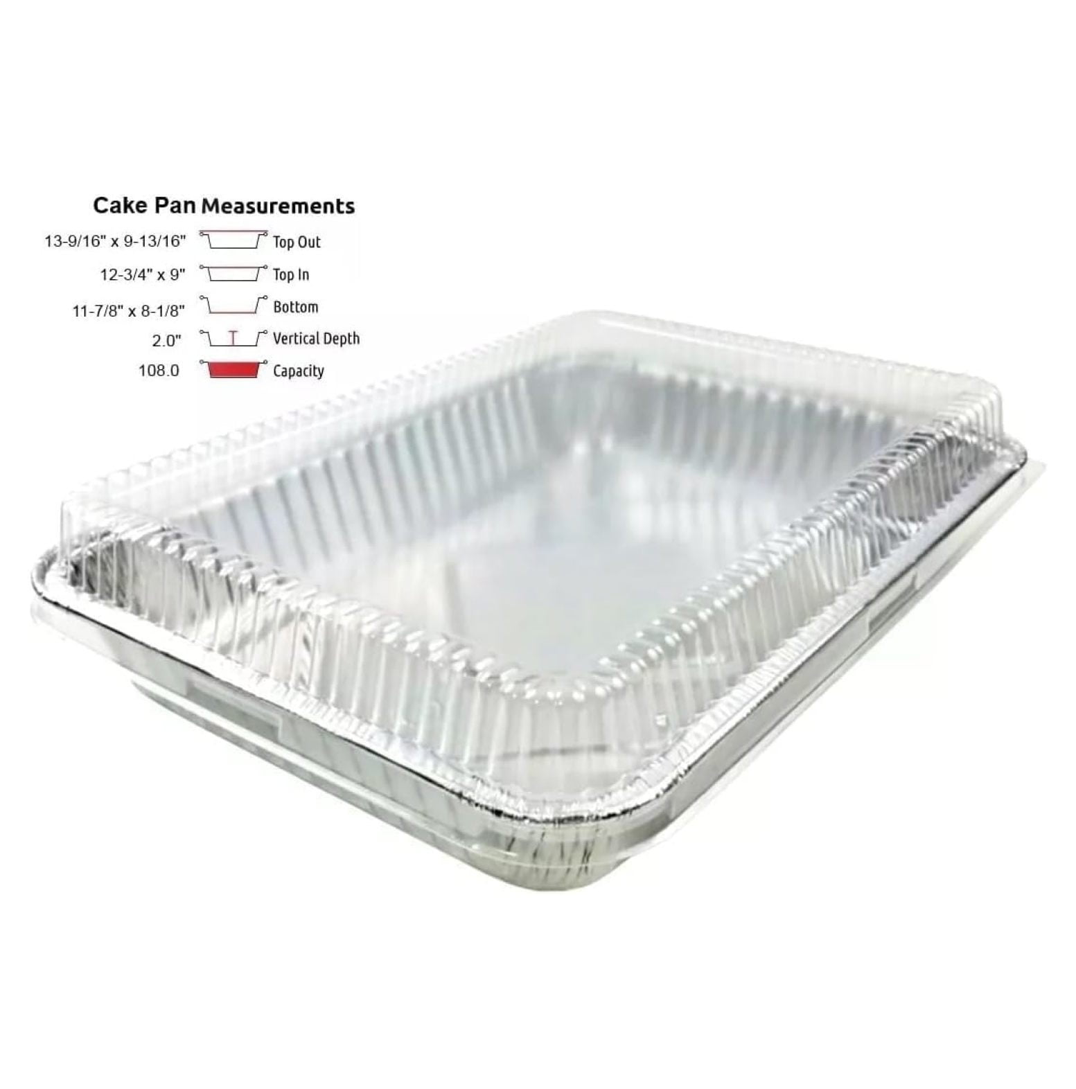13" x 9" x 2" Disposable Aluminum Oblong Cake Pans with Dome Lids - 108 ...