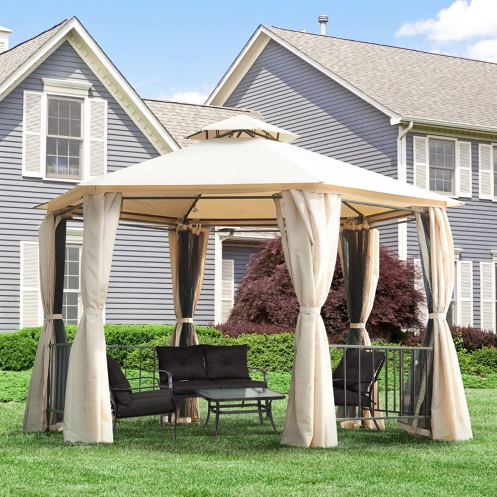 13' x 13' Outdoor Patio Gazebo, Hexagon Double Roof Gazebo Canopy ...