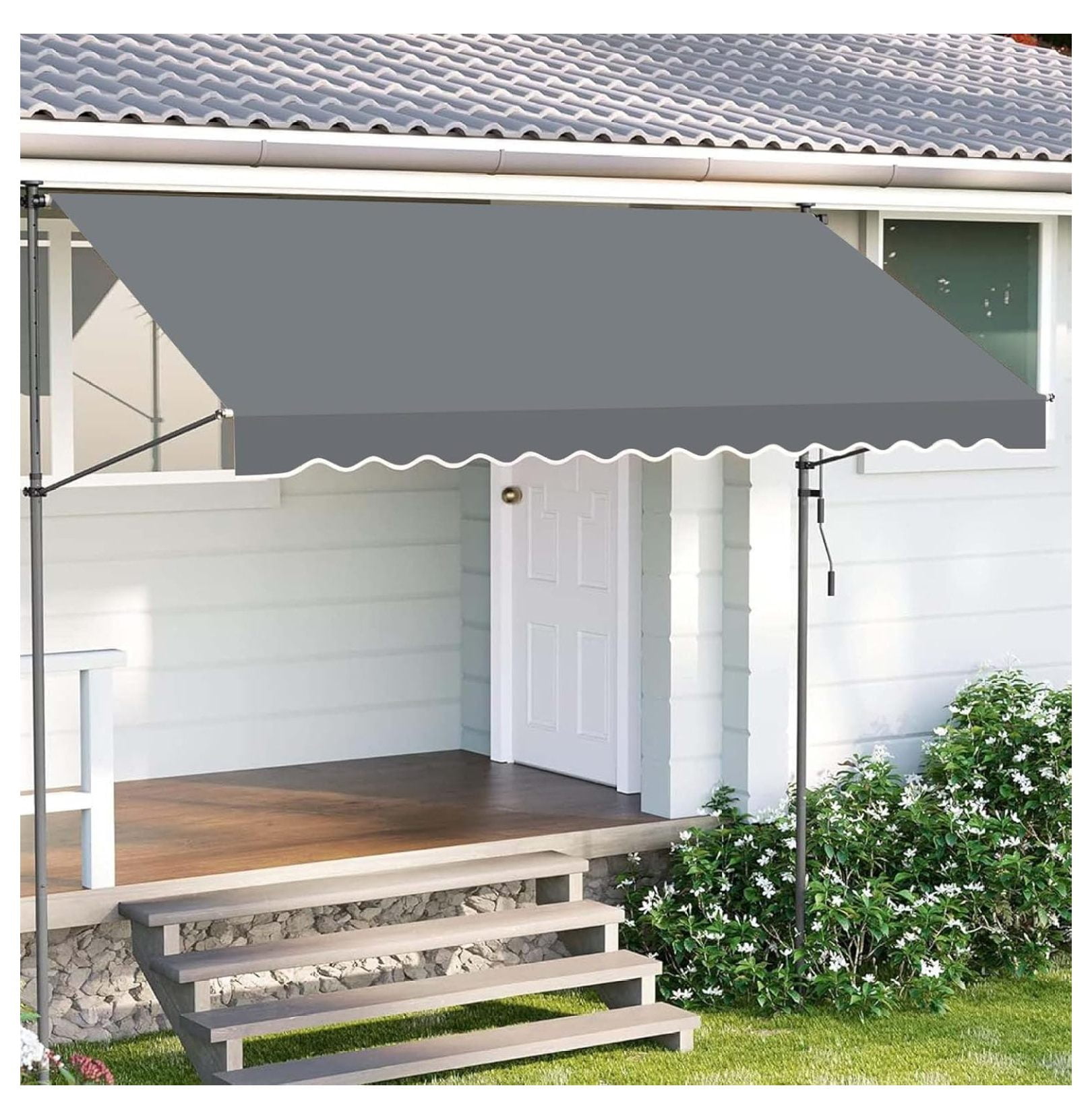 13'x10'Manual Retractable Awning, Awnings for Patio, Retractable Canopy with Manual Crank Handle ...