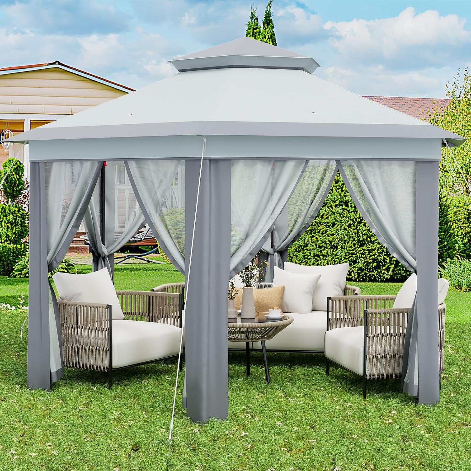13'x13' Pop Up Gazebo, Hexagonal Outdoor Canopy Tent, [Sturdy Metal ...