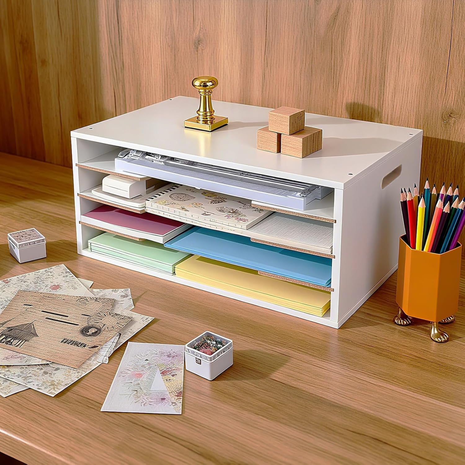 13"x20" Scrapbook Paper Organizer Storage, Wood Desk File Organizer ...
