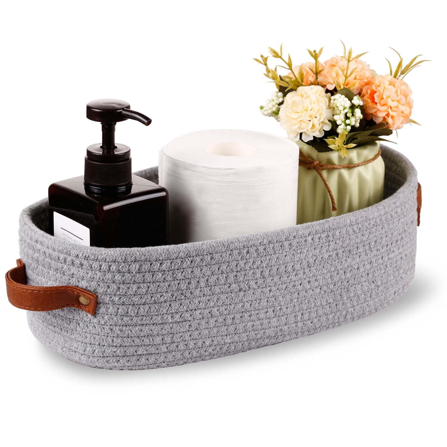 13"x5.9"x4" Cotton Rope Small Woven Basket,Toilet Paper Basket,For Room Storage Basket with ...