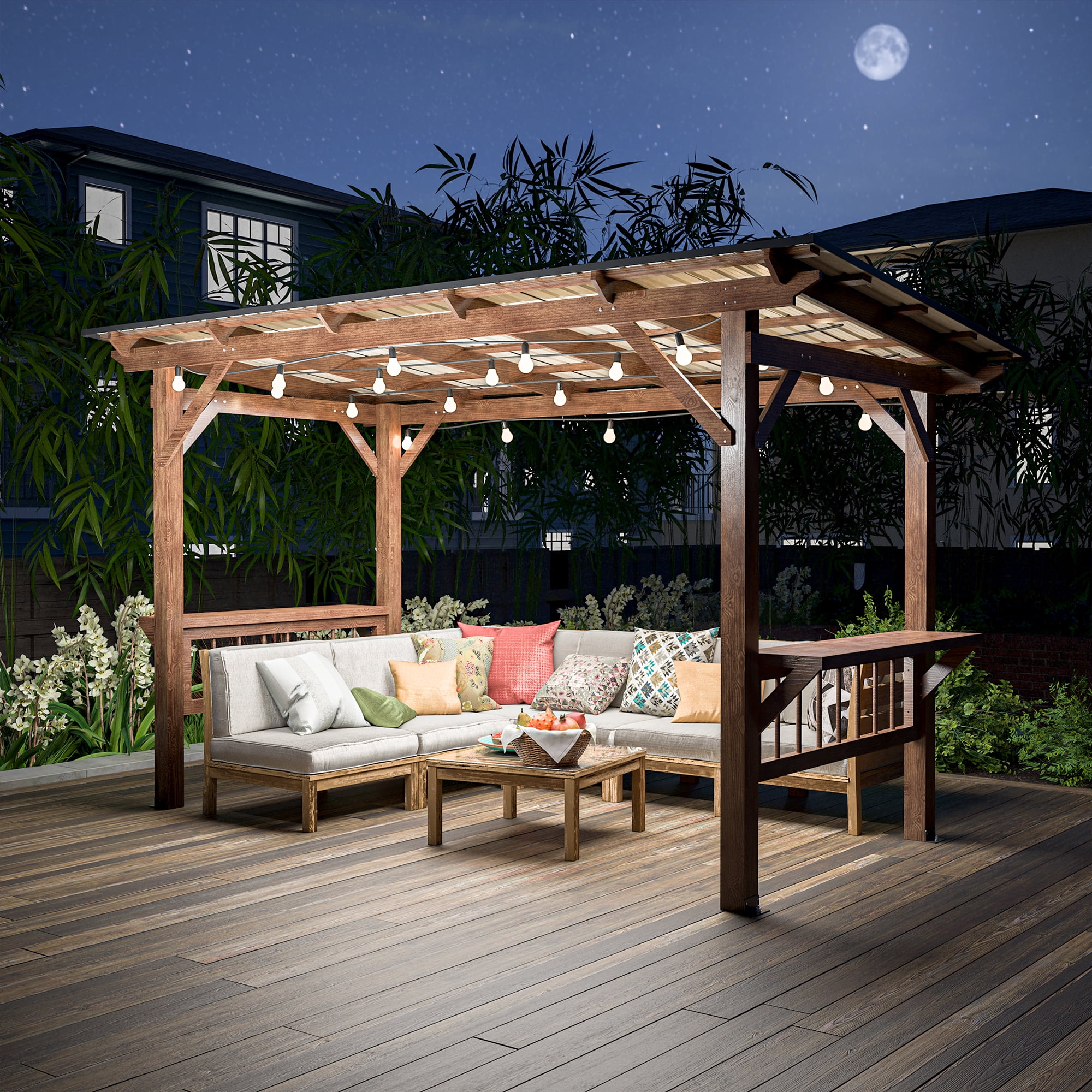 13'x6.5 Wooden Grill Gazebo with Sloping Metal roof, Heavy Duty Hard ...