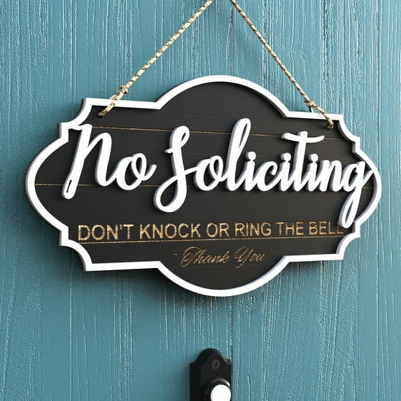 13"x7" No Soliciting Sign for Front Door, Rustic Wooden Hanging Plaque ...
