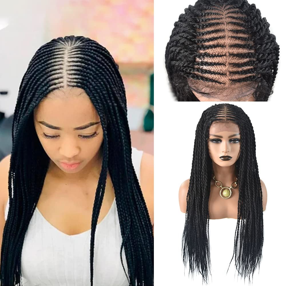 13"x7" Swiss Lace Front Micro Twist Cornrow Box Hand Braided Wigs With ...