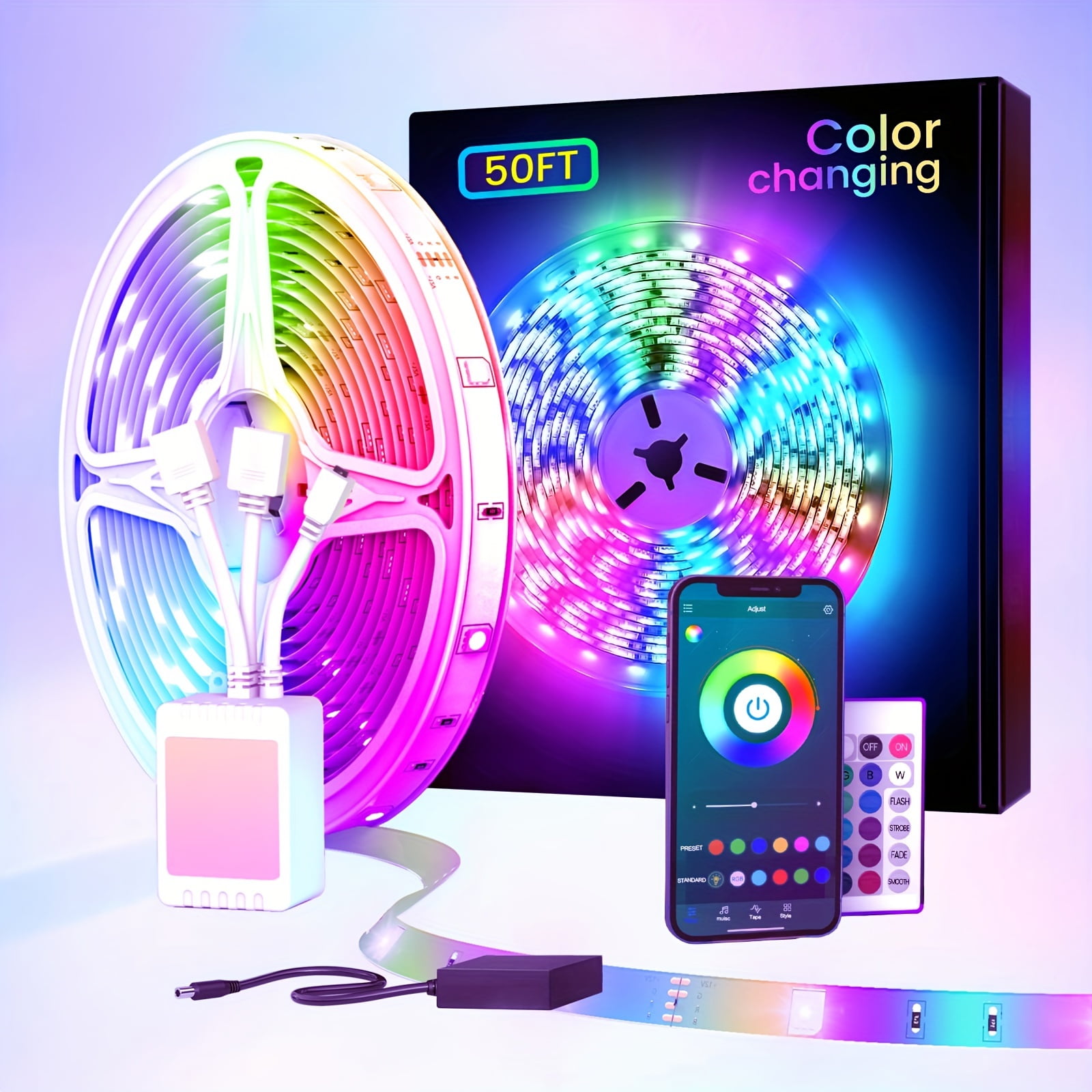 130/25/50/100ft 40/7.5/15/30m LED Strip Lights with App Control Remote ...