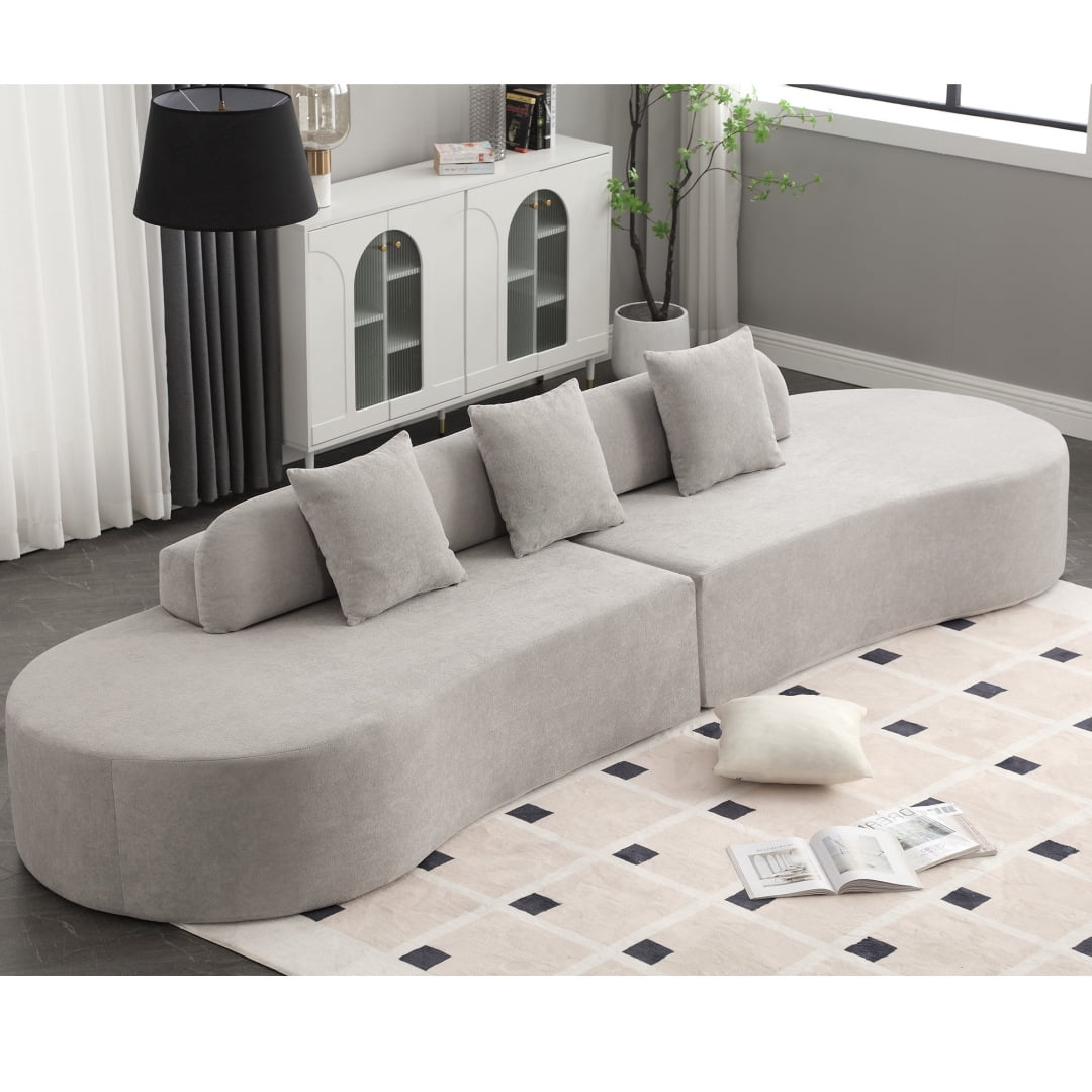130.5"Modular Sectional Sofa with Three Pillows,Curved Sofa with Spring ...