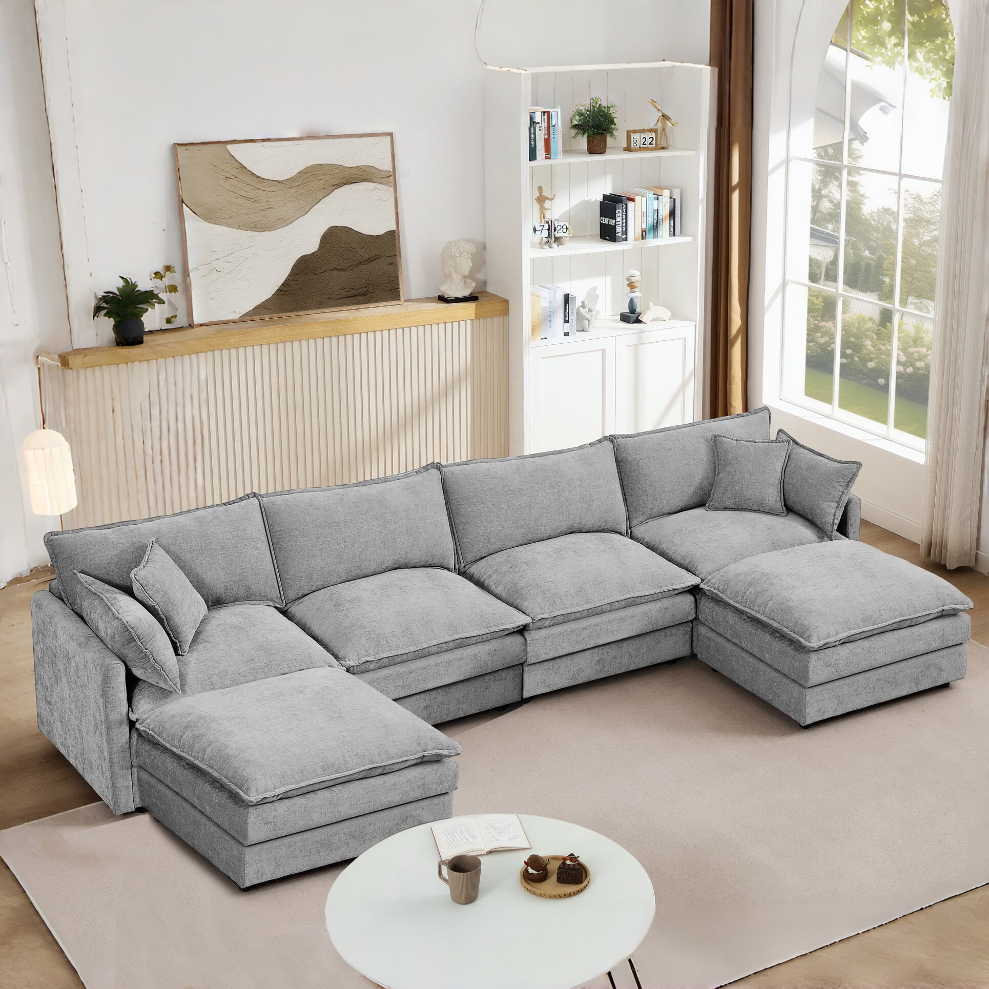 130.7" Modular Sectional Sofa with Movable Ottoman, U-Shaped Couch with ...