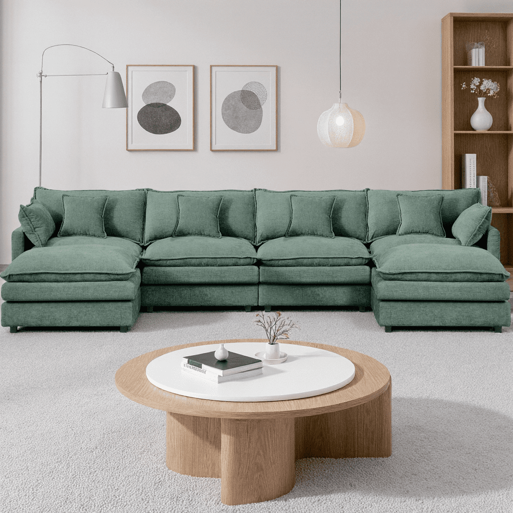 130.7" U-Shaped Modular Sectional Sofa with 2 Movable Ottomans, 4 ...