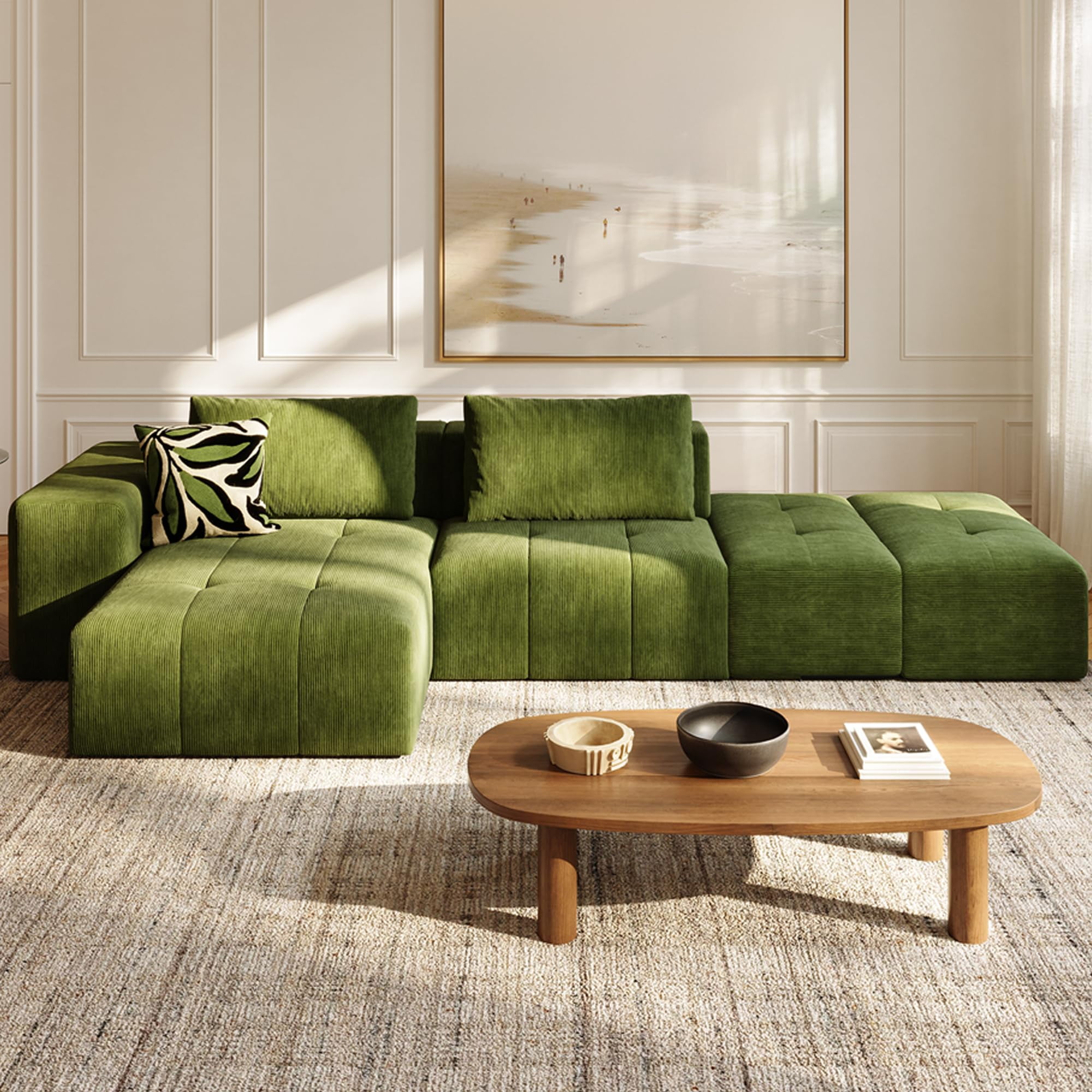 130" Cloud Sectional Couch with L-Shape Chaise, Akaber Modern Modular ...