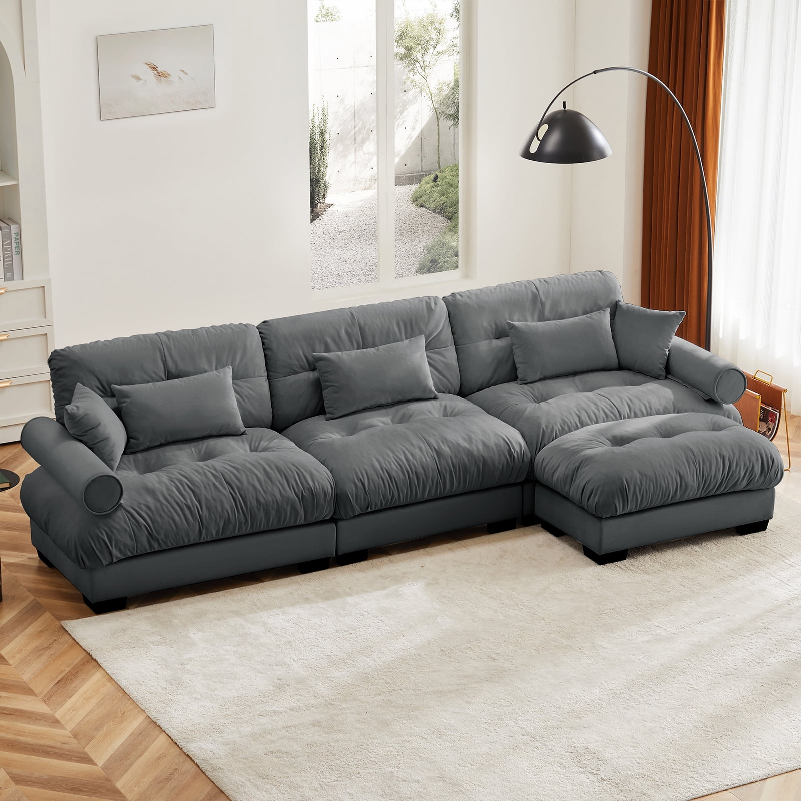 130" Grey Modular Sectional Sofa, 3 Seater Large Sectional Couches for ...
