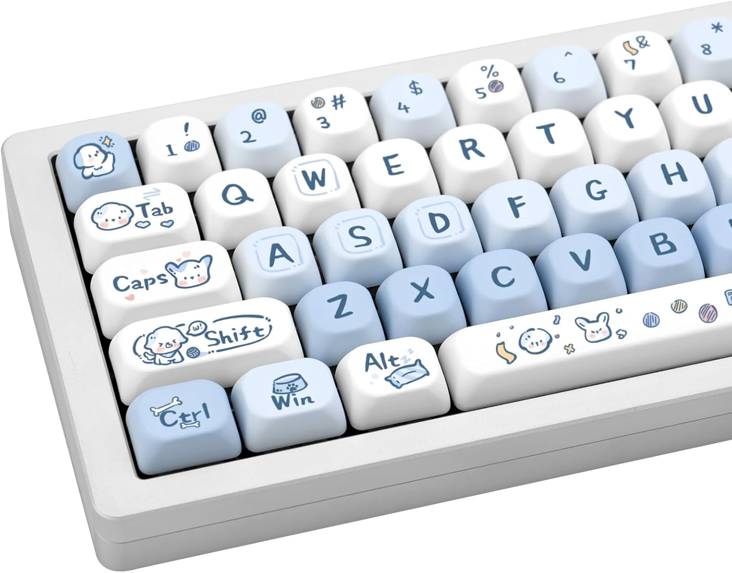 130 Keys Cute Puppy Keycaps, PBT Keycaps MOA Profile, Blue and White ...