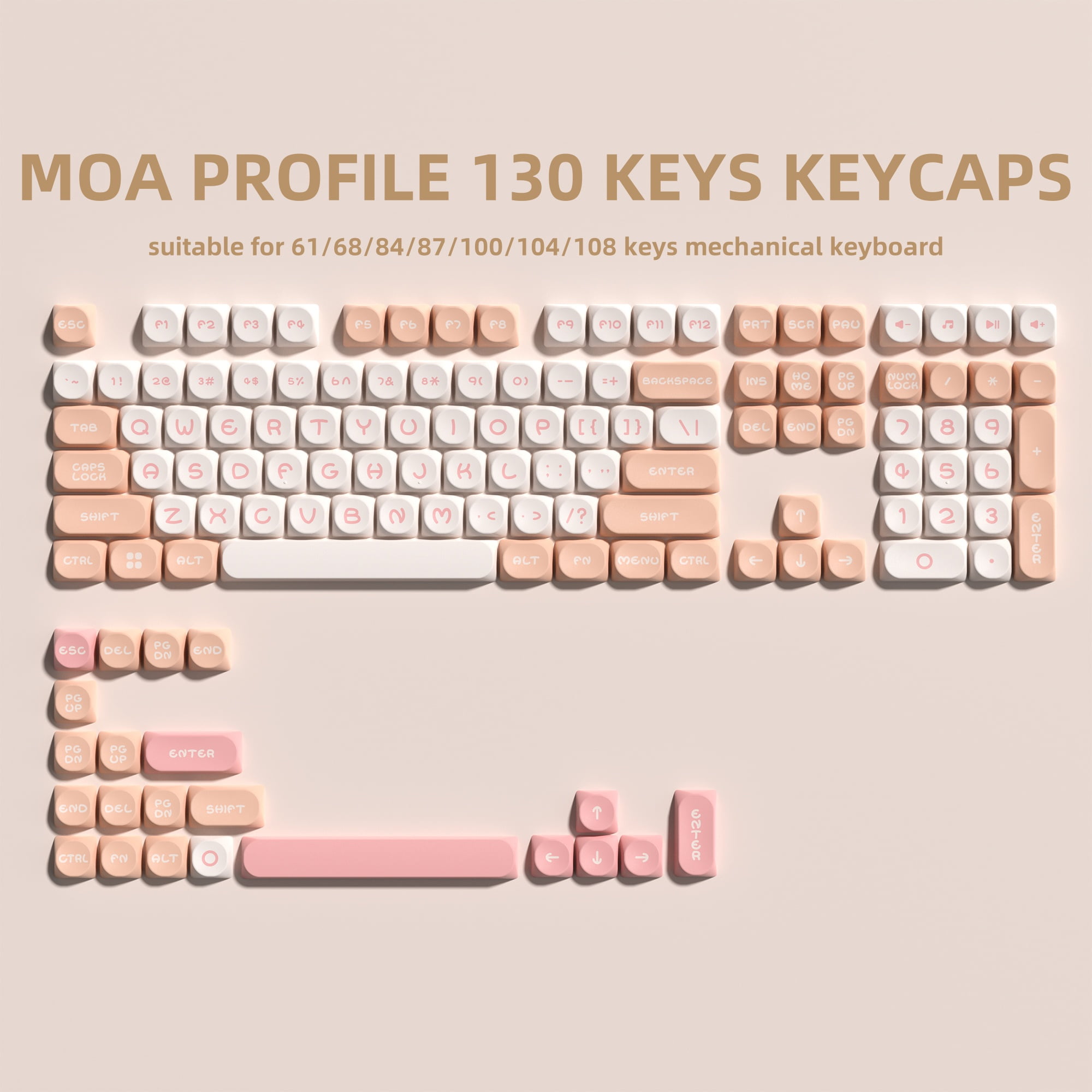 130 Keys MOA Profile Custom Minimalist Style Keyboard Keycaps Pink ...