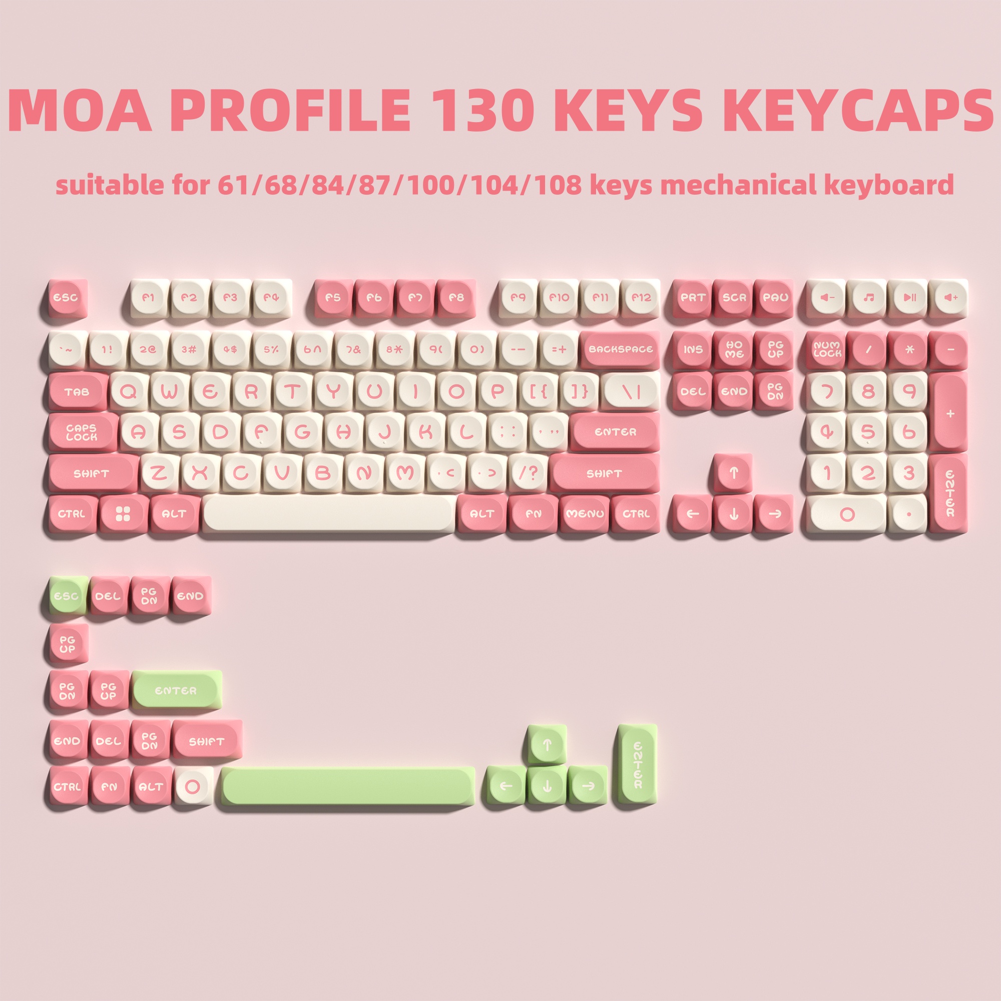 130 Keys MOA Profile Custom Minimalist Style Keyboard Keycaps Pink ...