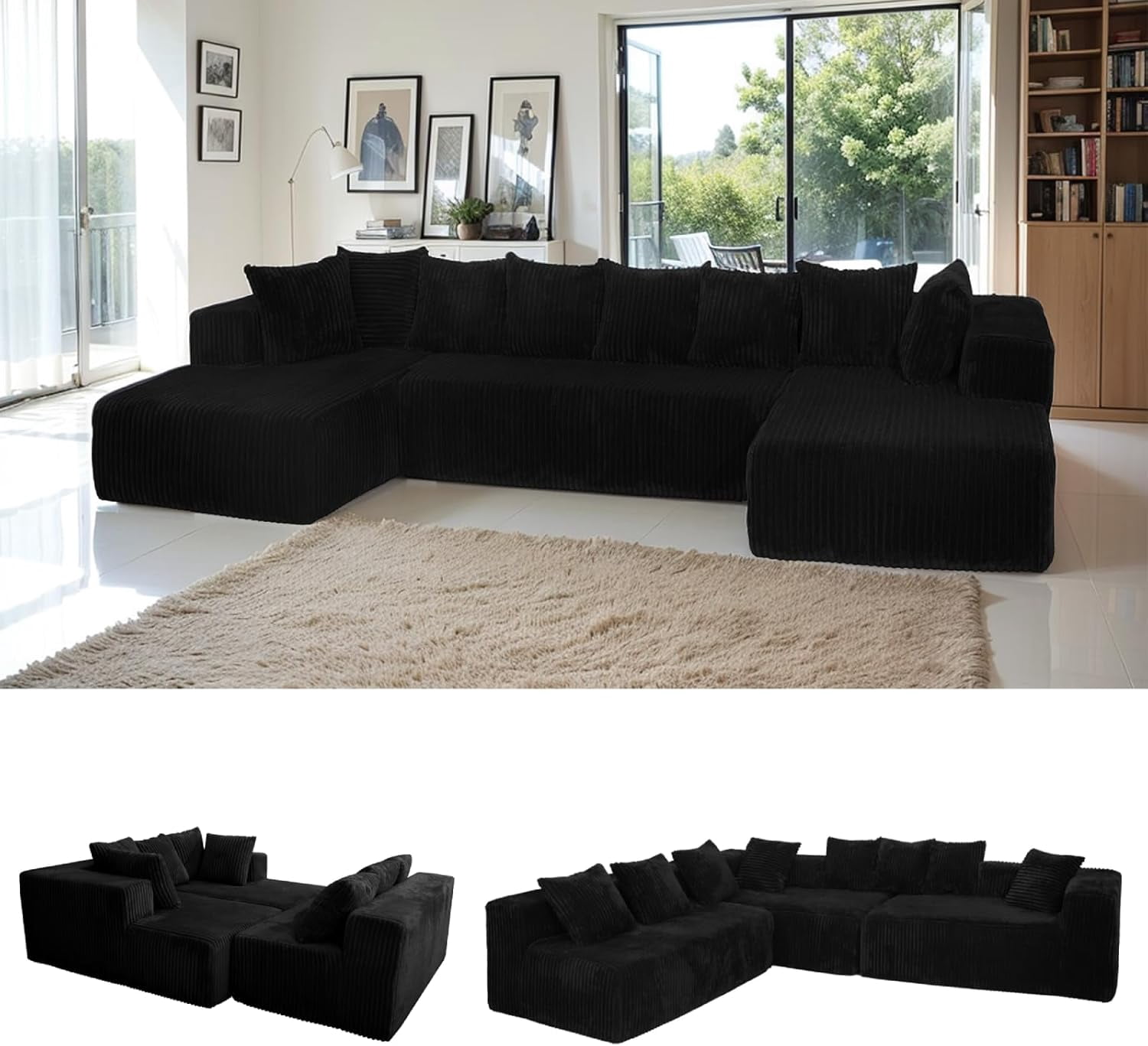130" Modular Boneless Couch Convertible Sleeper Sofa Bed Corduroy ...