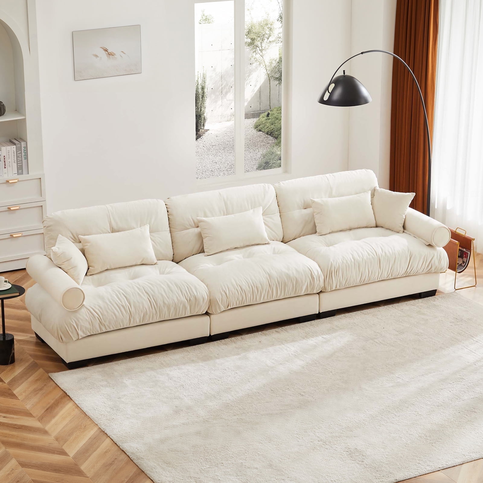 130" Oversized Couch, 3 Seater Modular Sectional Sofa, Blue Large ...