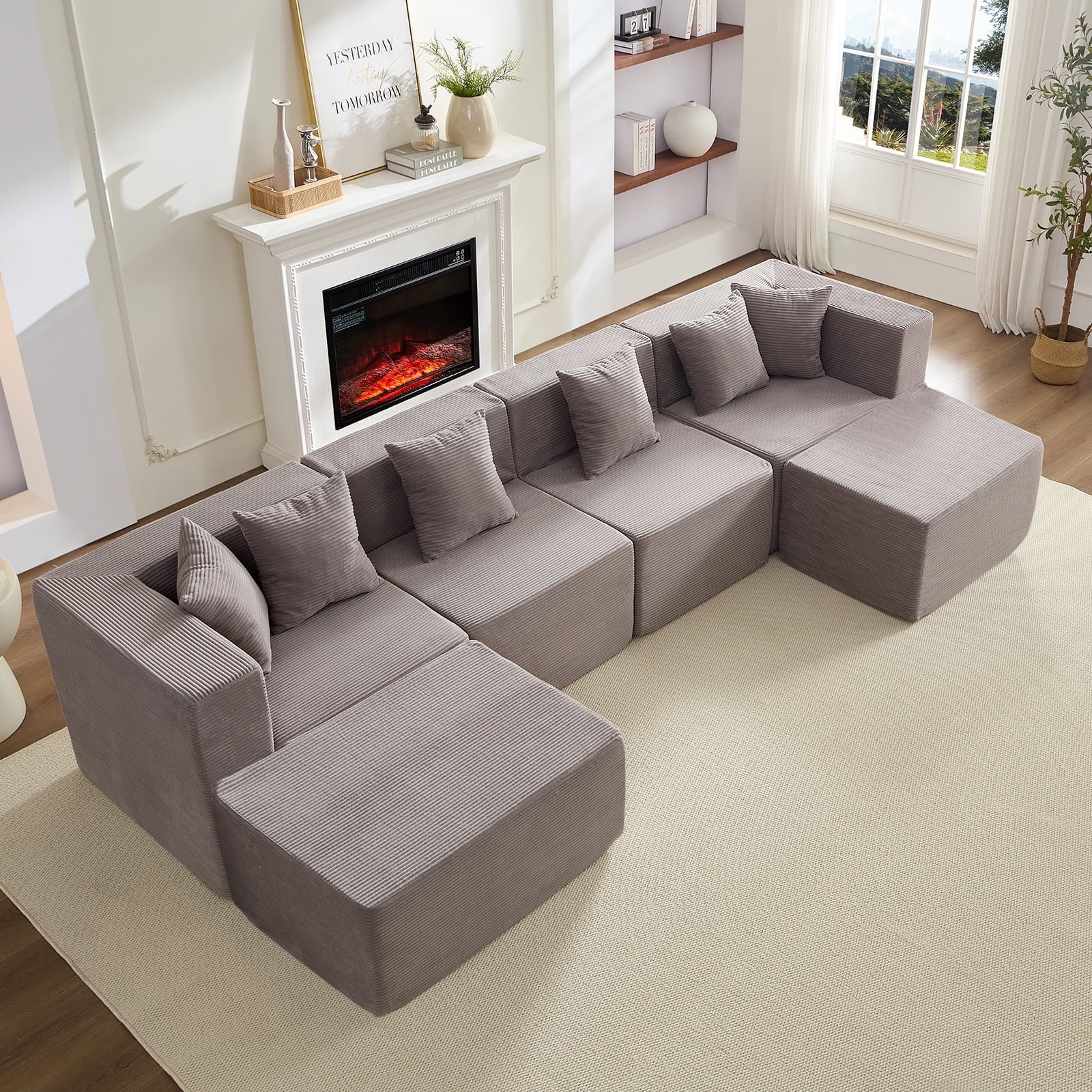 Puremind 130" Oversized Modular Sectional Sofa, 6 Seater L/U Shaped Couch with Lumbar Pillows ...