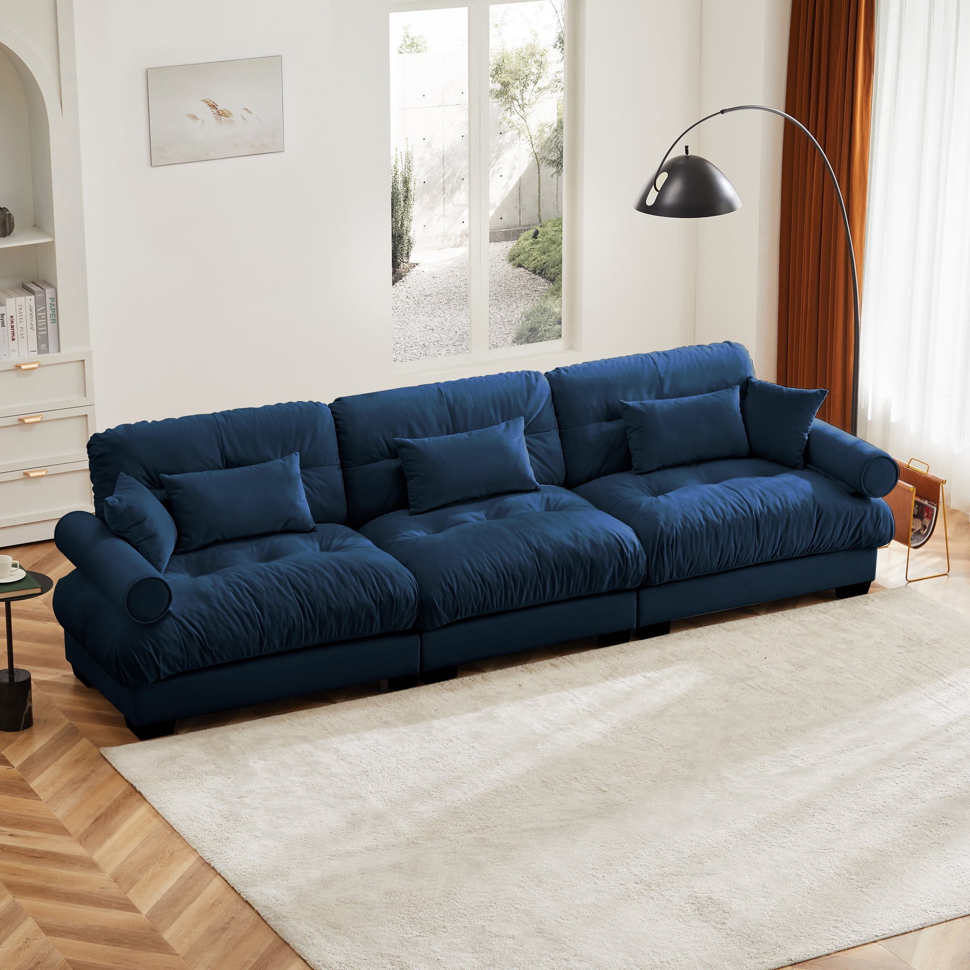 130" Oversized Modular Velvet Sectional Sofa with Pillows, Deep Seat ...