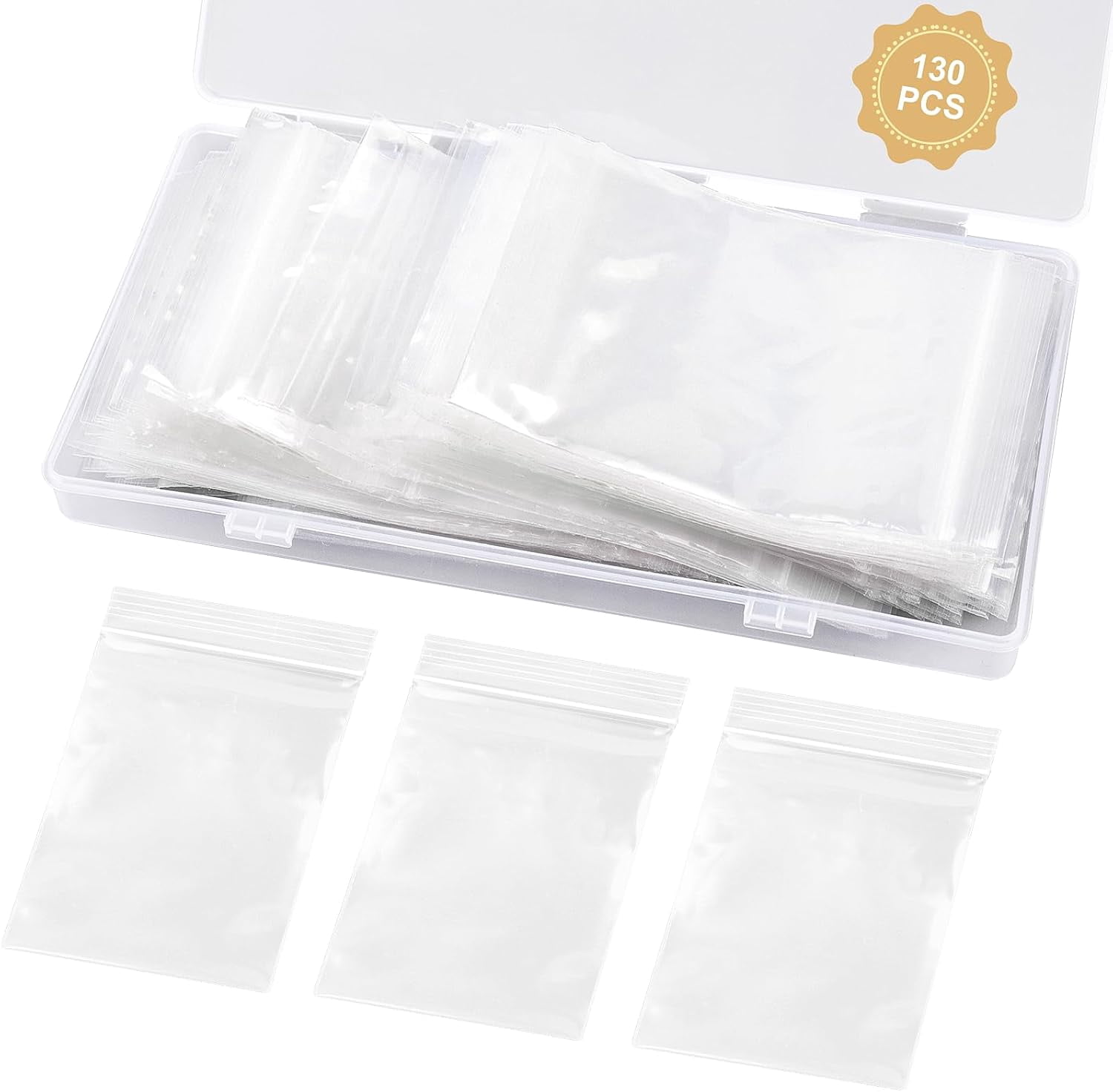 130 PCS Clear Jewelry Bags, 2.36" x 3.54" Resealable Poly Zip Bags, 2 ...