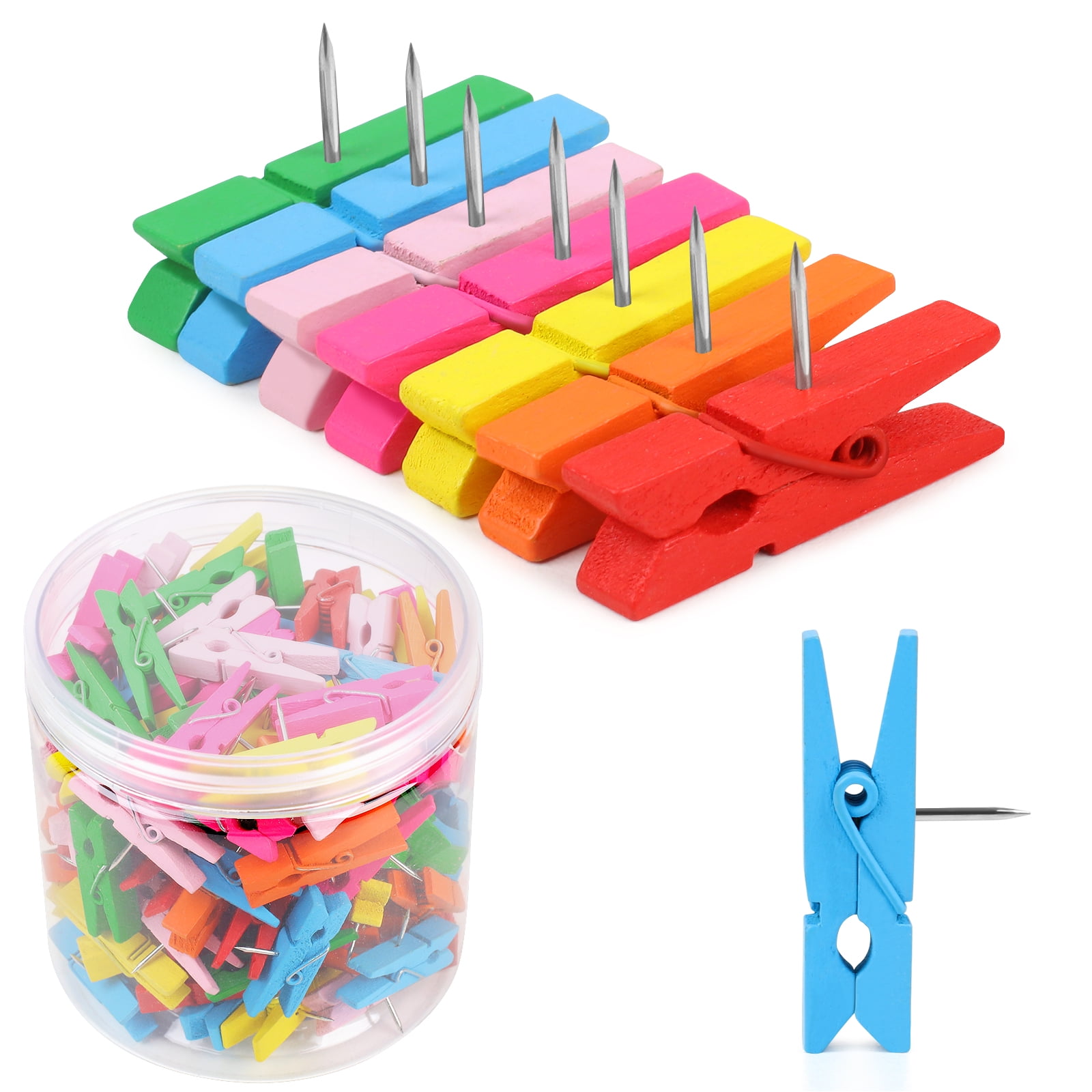 130 PCS Colorful Wooden Push Pin Clips, Decorative Tacks for Cork Board ...