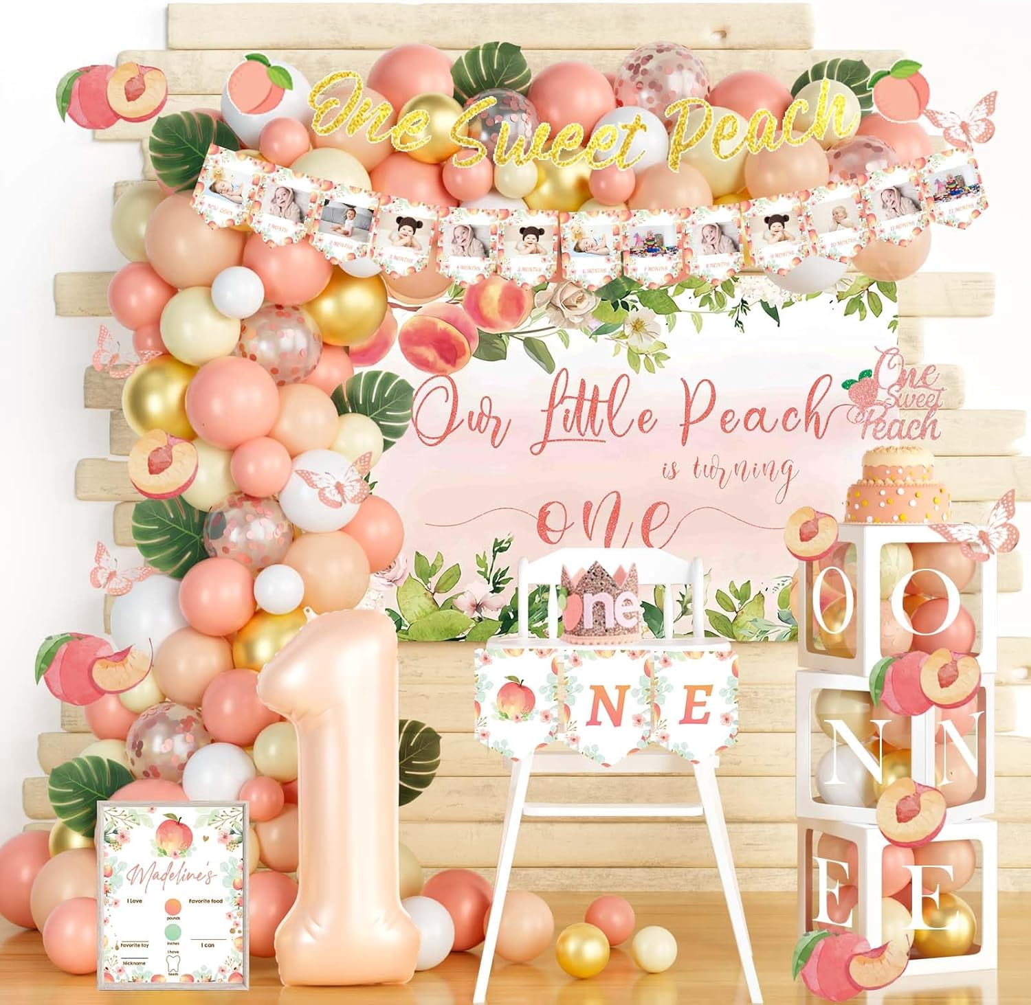 130 PCs One Sweet Peach Birthday Decorations, Peach 1st Party ...