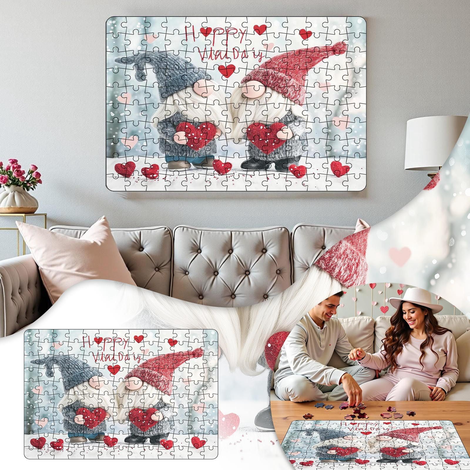 130 Piece Valentine Puzzle Set Valentine's Day Holding Hands Gnome ...