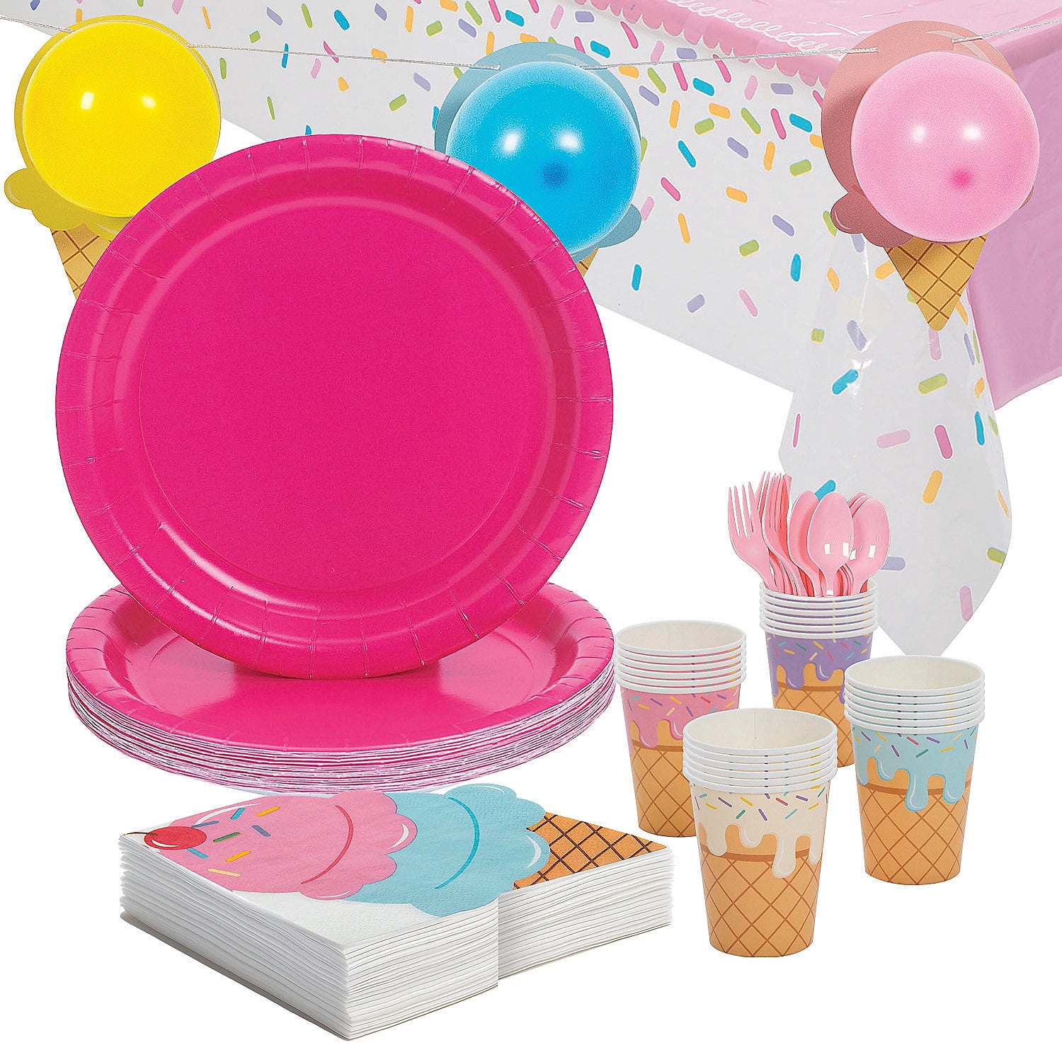 130 Pieces Ice Cream Party Disposable Tableware Kit for 24 Guests ...