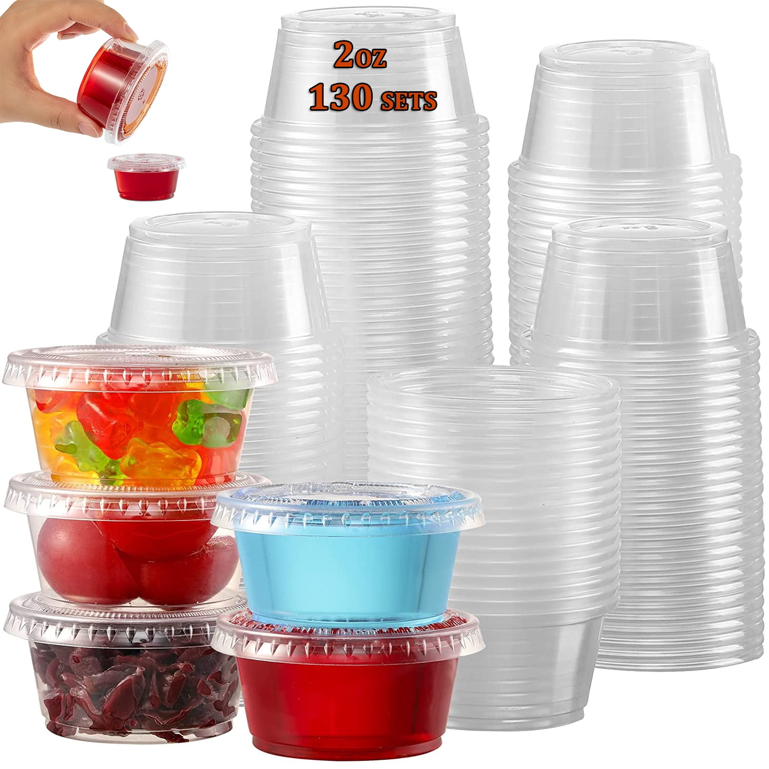 [130 Sets - 2 Oz ] Jello Shot Cups, Small Plastic Containers with Lids ...