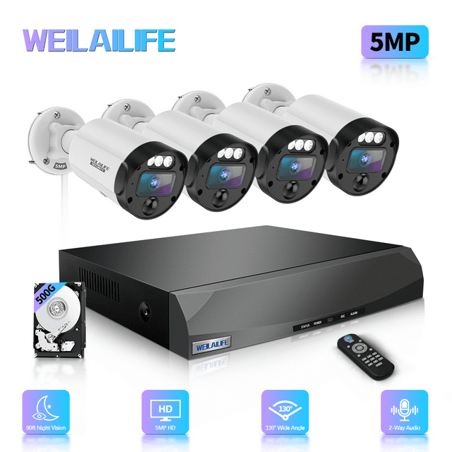 【130°Ultra Wide-Angle & 2-Way Audio】 5MP Outdoor Wired Security Camera System, Wired Home ...