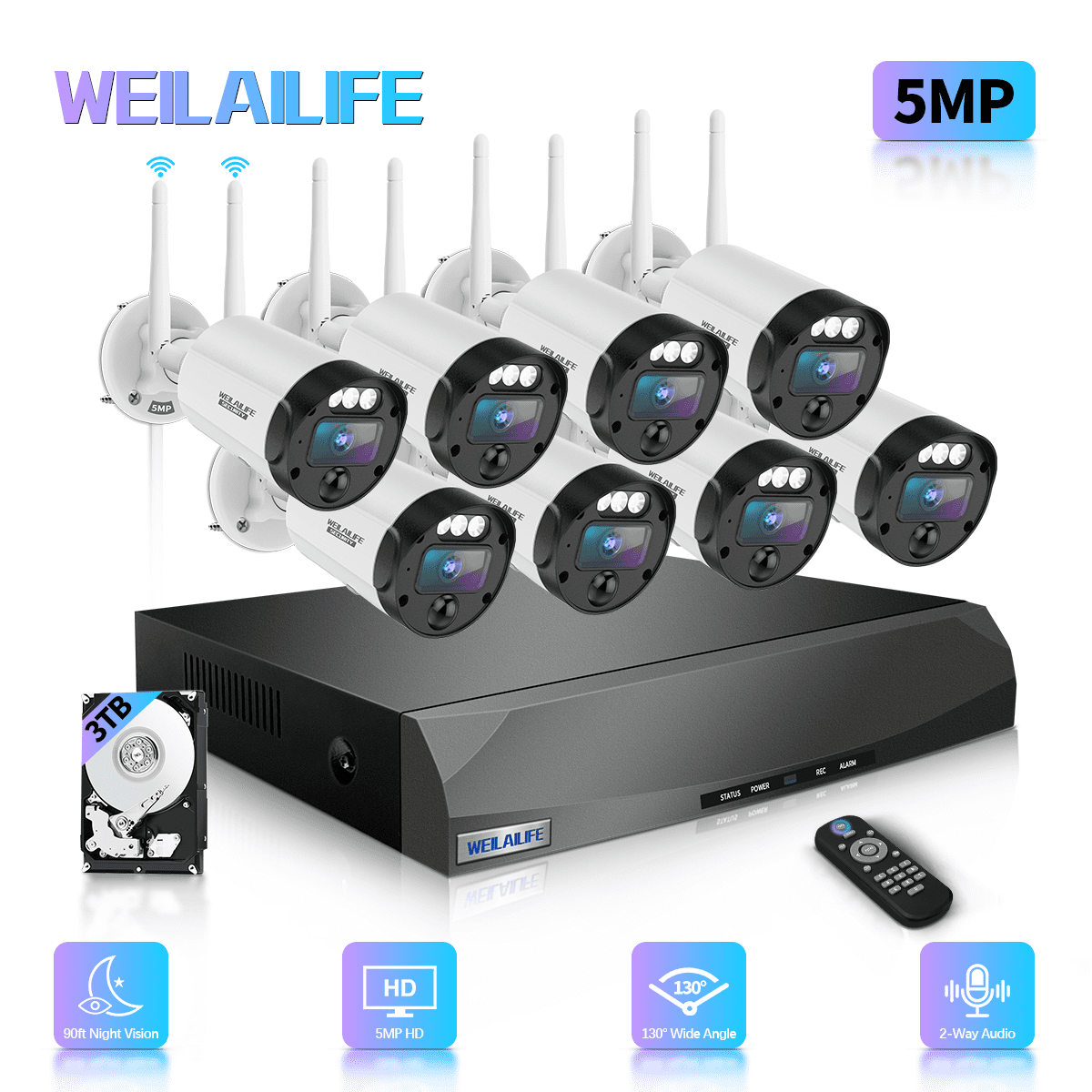 【130° Ultra Wide Angle】Outdoor Wireless Security Camera System, Home ...