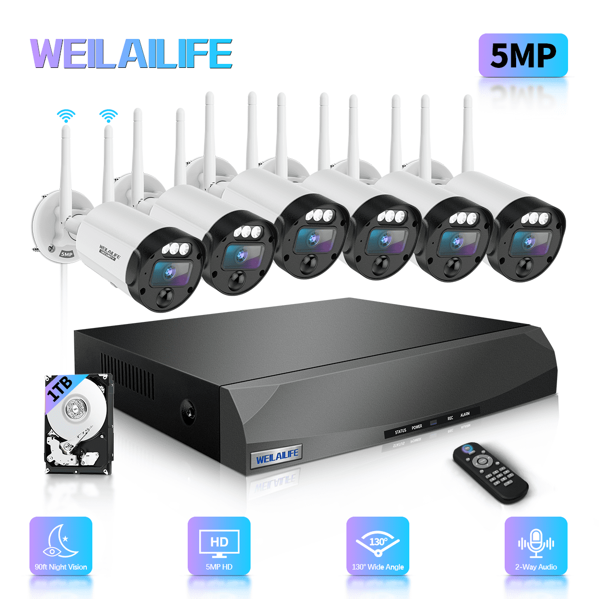 【130° Wide Angle】 Outdoor Wireless Security Camera System, Wireless ...