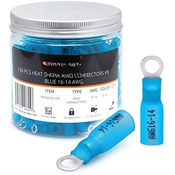 130 count Heat Shrink Ring Terminals #8 - a Resistant Ring Connectors ...