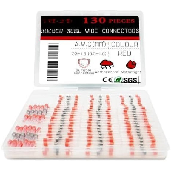 130 count Red Heat Shrink Connectors,22-18 AWG, Self Soldering ...