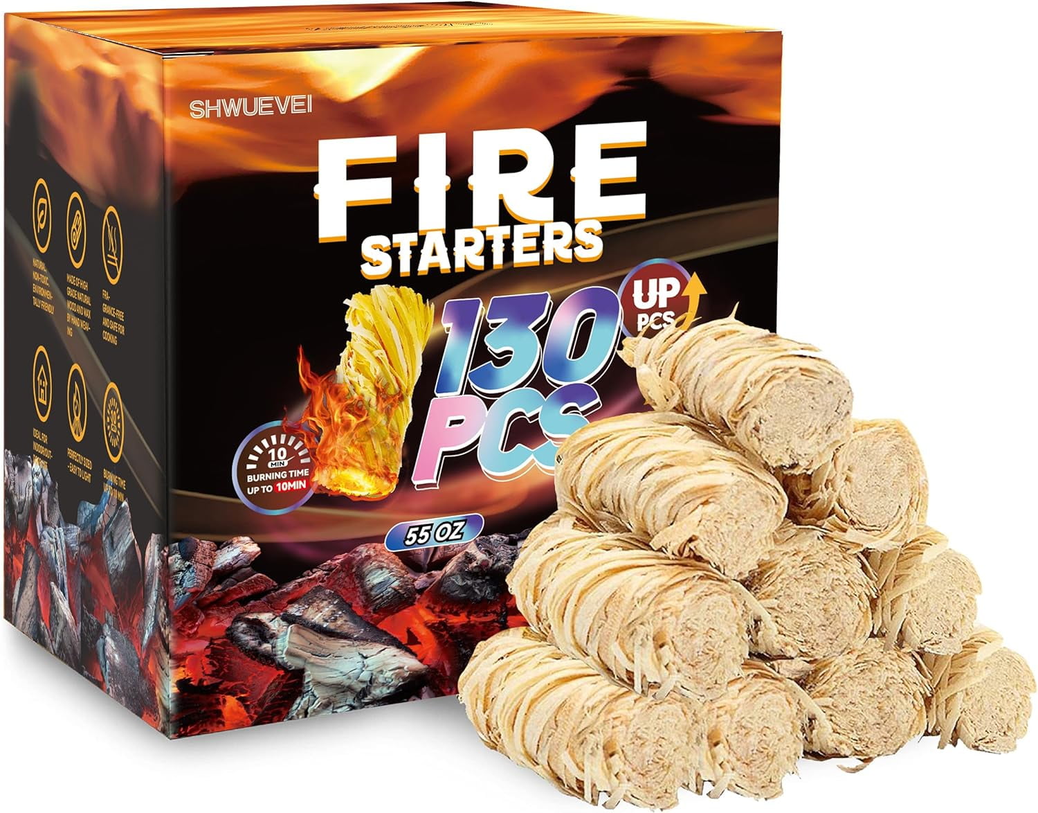 130 pcs Fire Starter - Natural Fire Starters for Fireplace, Pellet ...