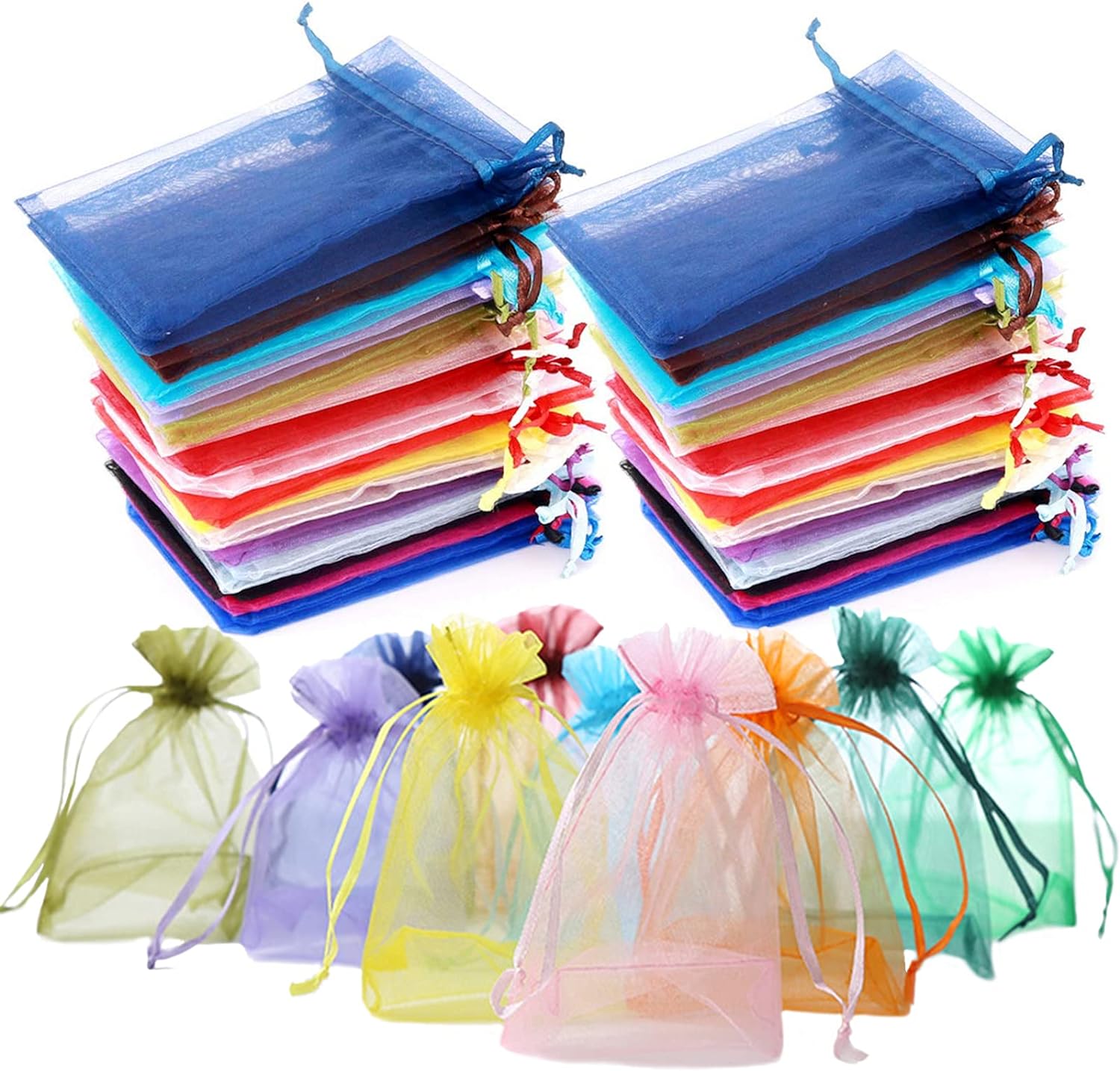 130 pieces organza bags, gift bags, 10 x 15 cm, colorful organza bags ...