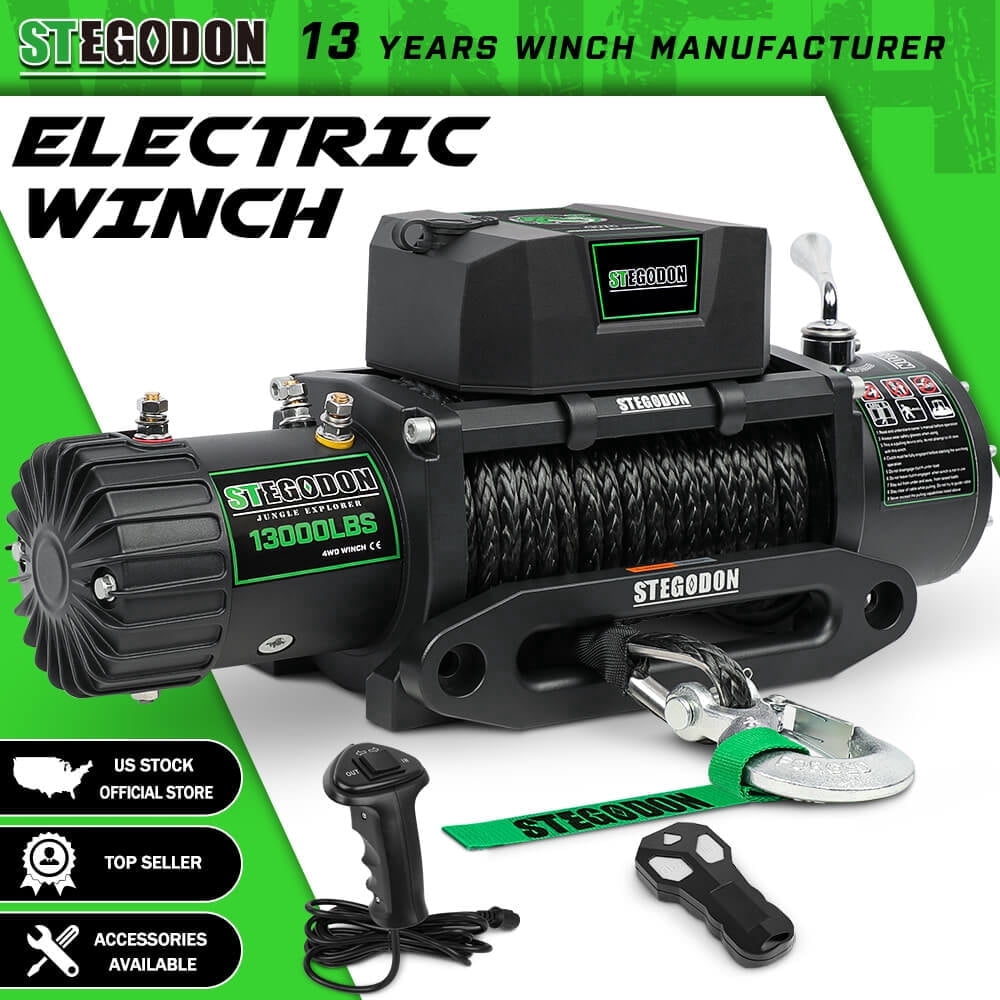 13000 lb Winch 12V Electric Winch Synthetic Rope Winch Rough Country ...