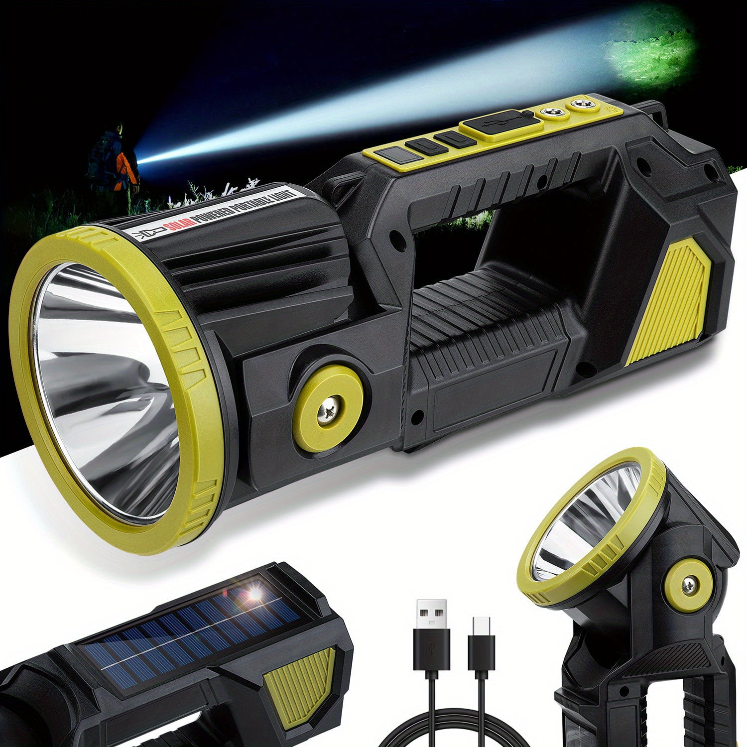 1300000 Lumens Spotlight, Rechargeable Led Spotlight Flashlight with ...