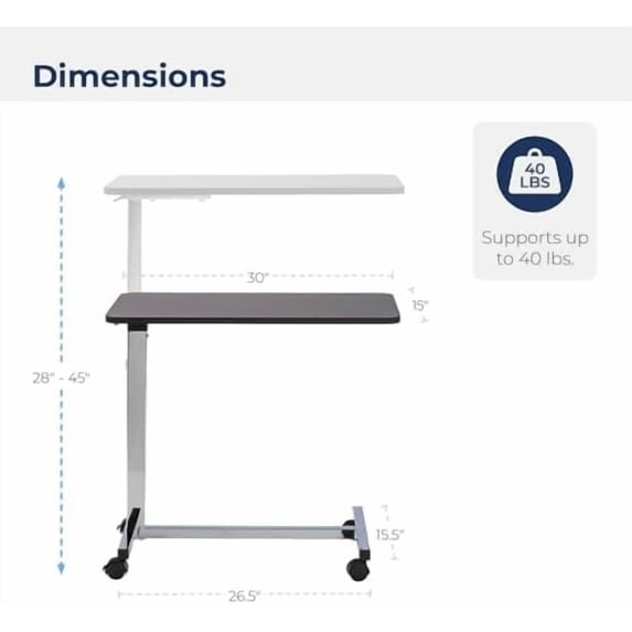 13003 Non Tilt Top Overbed Table with Wheels, Chrome - Walmart.com
