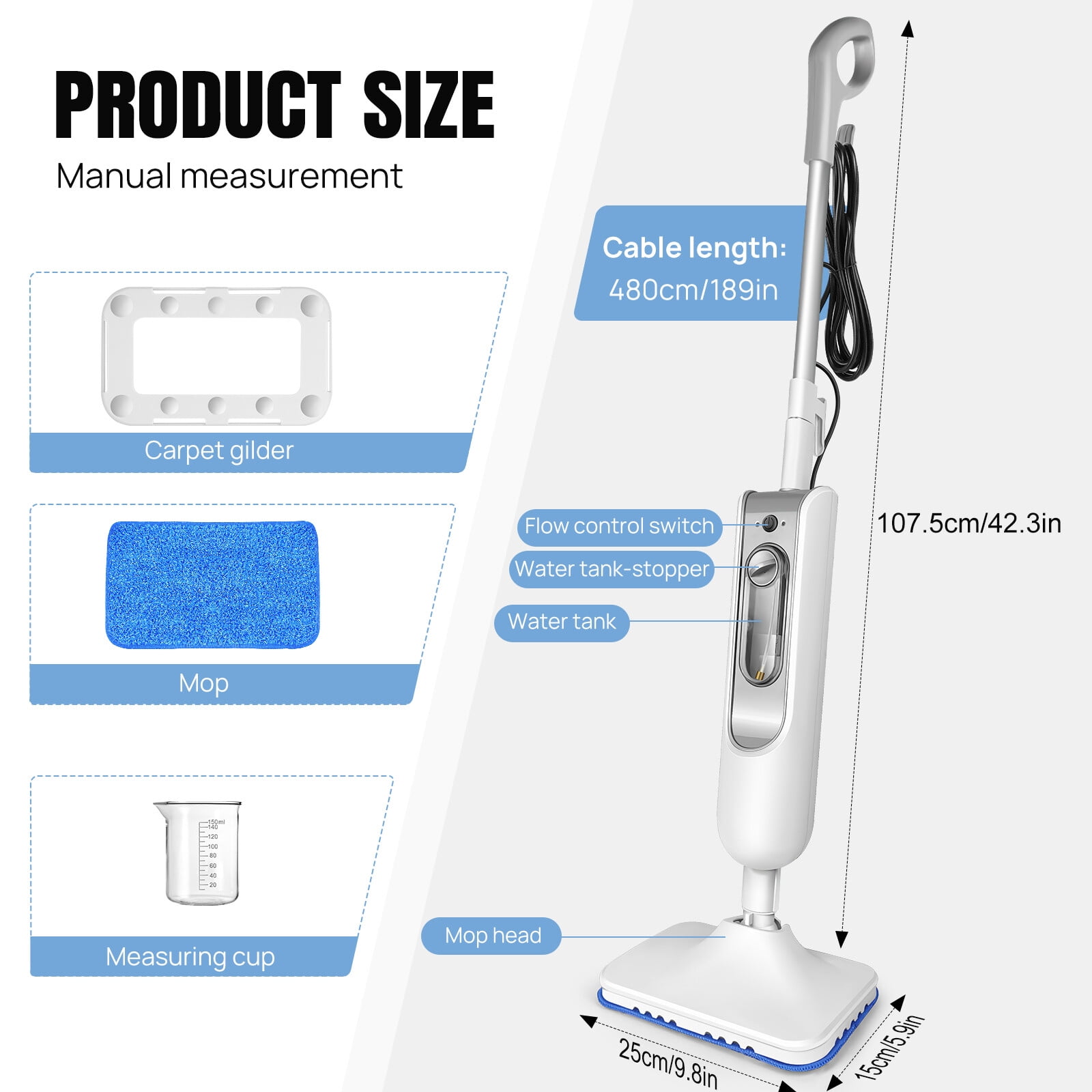 1300W Power Steam Mop Steam Cleaner Multi-purpose 5-in-1 Heavy Duty ...