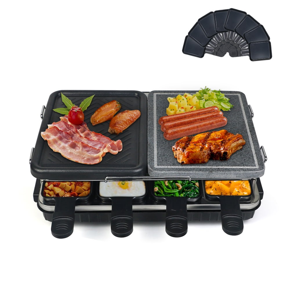 1300w Dual Raclette Table Grill w Non-Stick Grilling Plate & Cooking ...