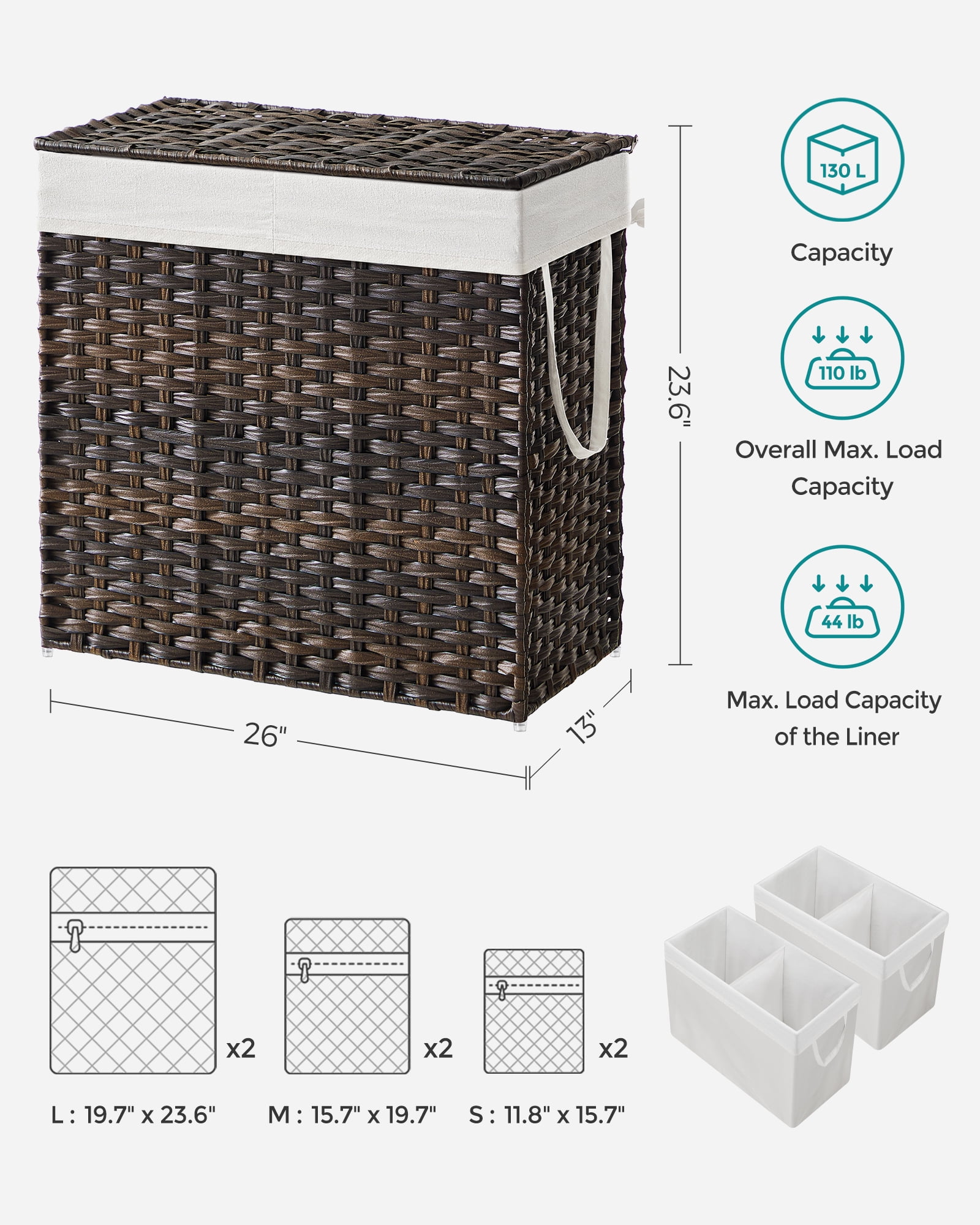 SONGMICS, Laundry Hamper Basket with Lid, 130L, Large Capacity ...