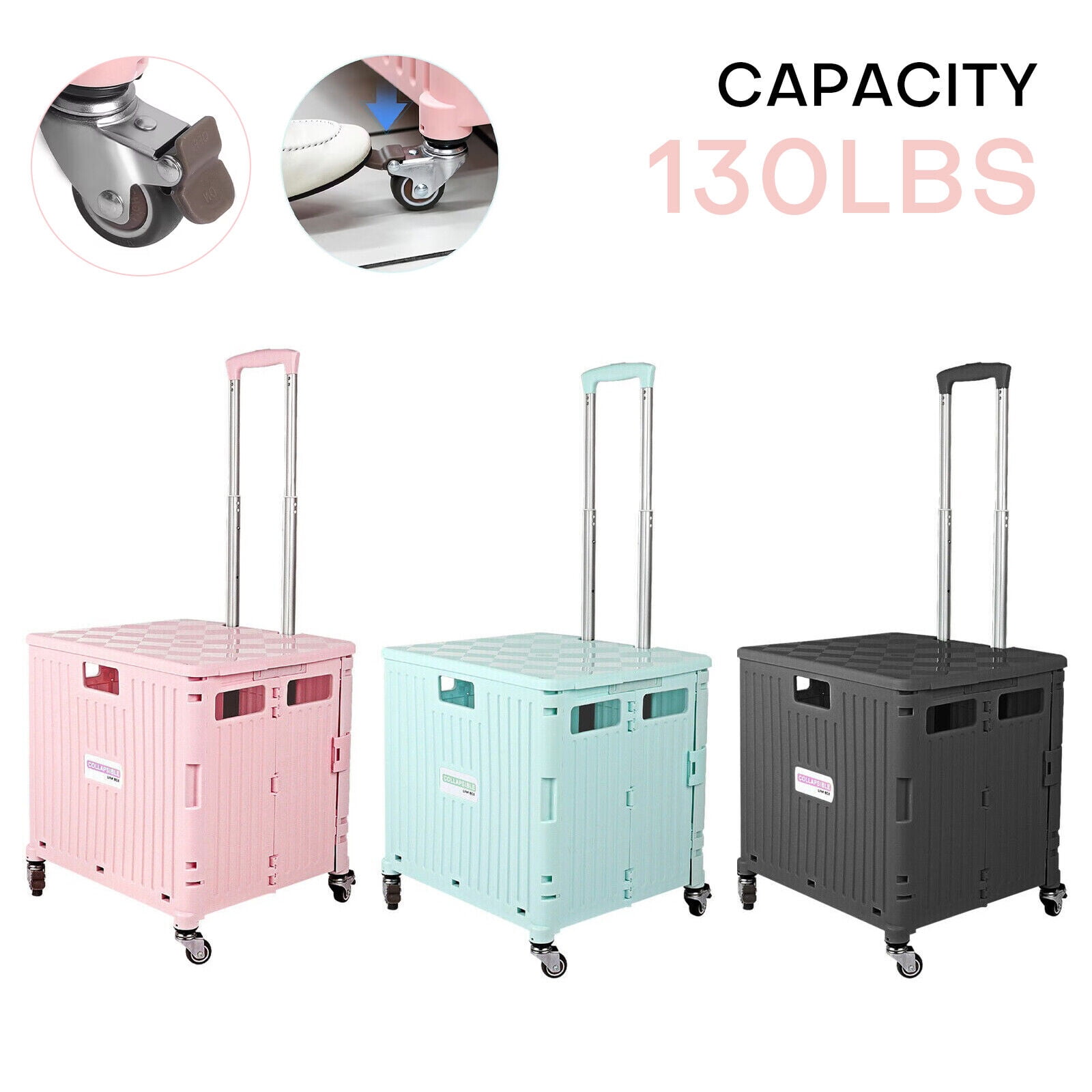 130LB Shopping Cart Utility Folding Tote Bin Portable Trolley Grocery ...