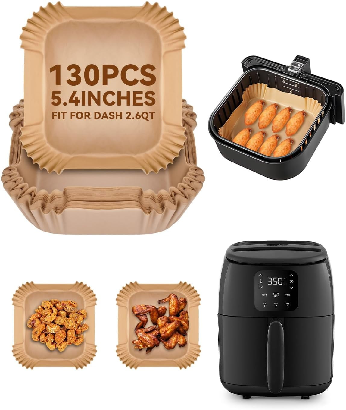 130PCs Air Fryer Paper Liners for DASH Tasti-Crisp 2.6QT Compact ...