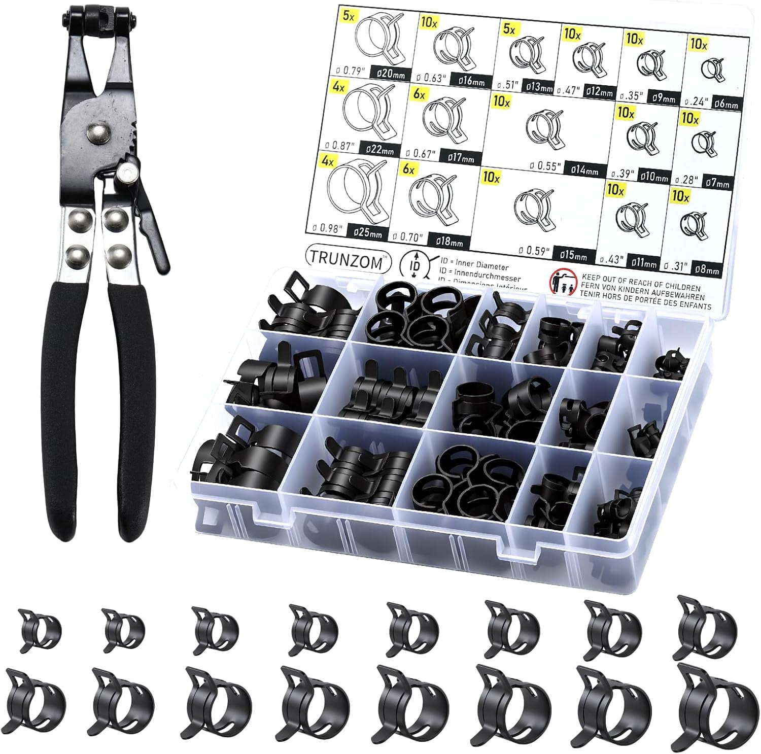 130Pcs 6-25mm Spring Hose Clamps Kit With Pliers, Black Small spring ...