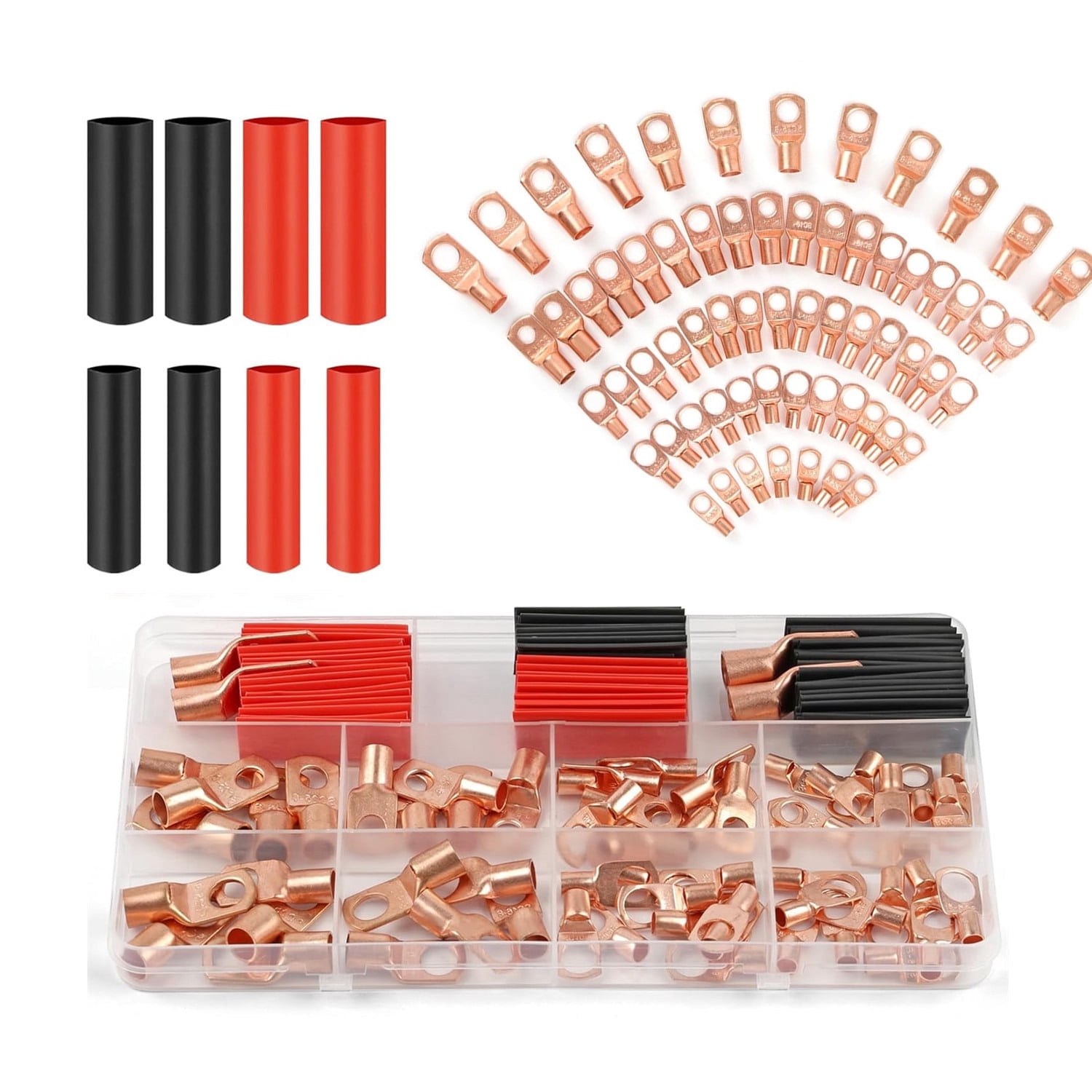 130Pcs Copper Wire Lugs Terminal Connector Set, Bare Copper Eyelets ...