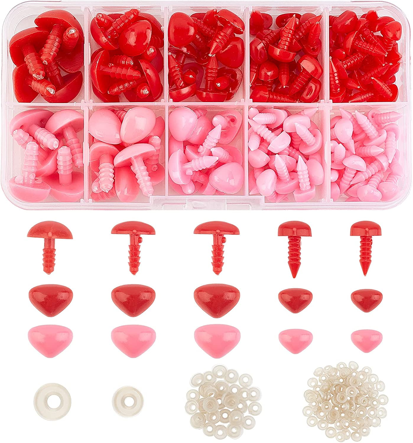 About 130Pcs Red Pink Dog Nose 5 Sizes Plastic DIY Nose Safety Triangle ...